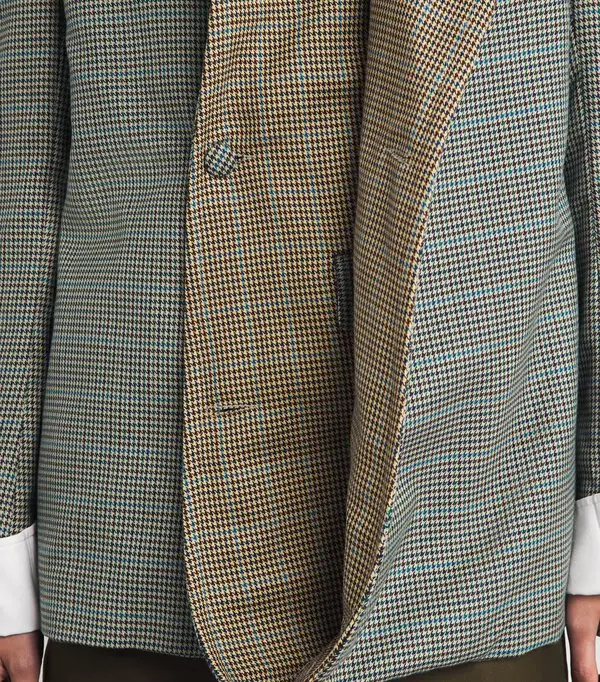 LATE FOR WORK Check Double Draped Blazer