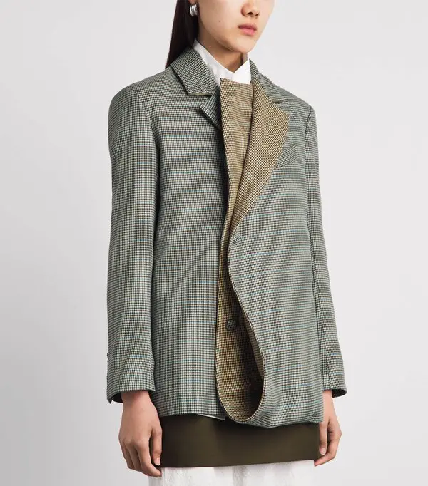 LATE FOR WORK Check Double Draped Blazer