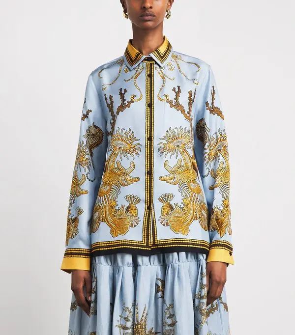 La DoubleJ Silk Printed Shirt - Blue