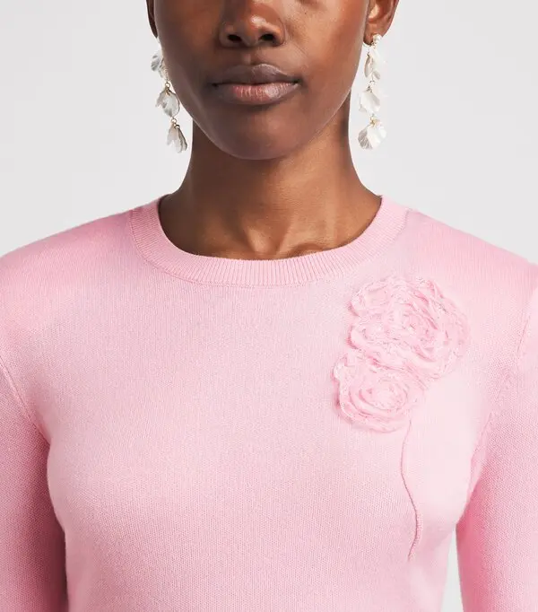 SELF-PORTRAIT Flower Appliqué Fine Knit Sweater