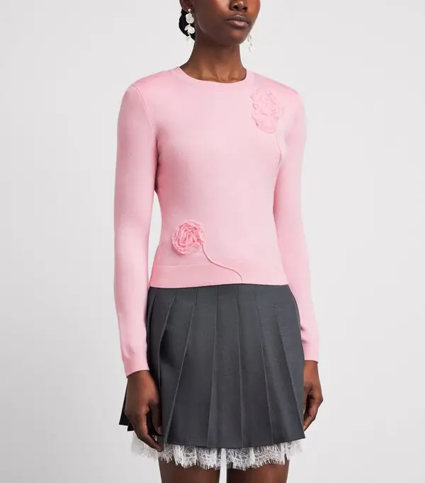 SELF-PORTRAIT Flower Appliqué Fine Knit Sweater