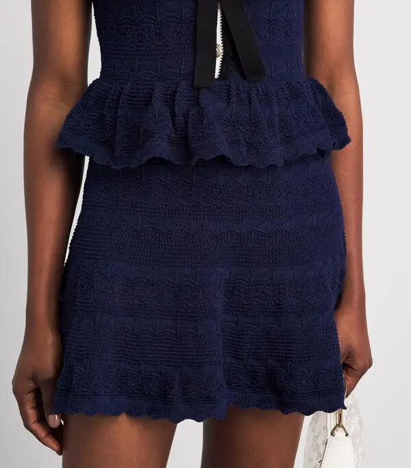 SELF-PORTRAIT Knitted Pointelle Mini Dress With Crochet And Bow Detail