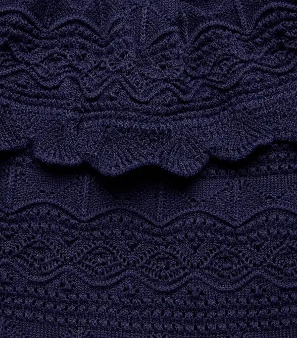 SELF-PORTRAIT Knitted Pointelle Mini Dress With Crochet And Bow Detail
