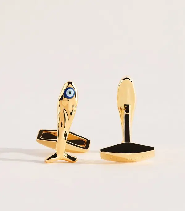 Tateossian Plated Sterling Silver Feng Shui Fish Cufflinks - Gold