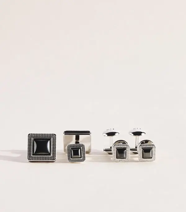Tateossian Metal And Hematite Duo Cabochon Cufflinks And Studs Set - Black