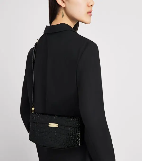 TOTEME Croc-embossed Leather Shoulder Bag - Black