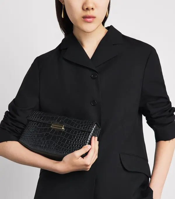 TOTEME Croc-embossed Leather Shoulder Bag - Black