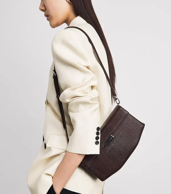 TOTEME Embossed Leather Shoulder Bag - Brown