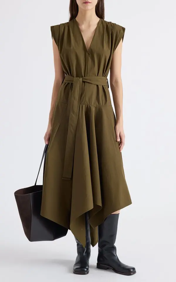 Proenza Schouler Adina Cotton Poplin Midi Dress - Khaki