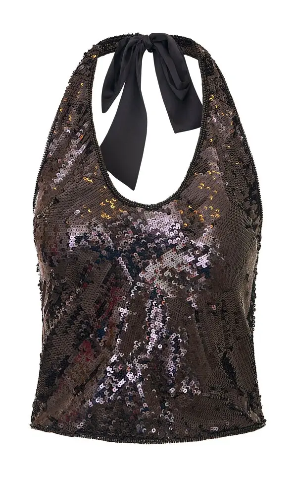LoveShackFancy Ivira Sequined Top - Black