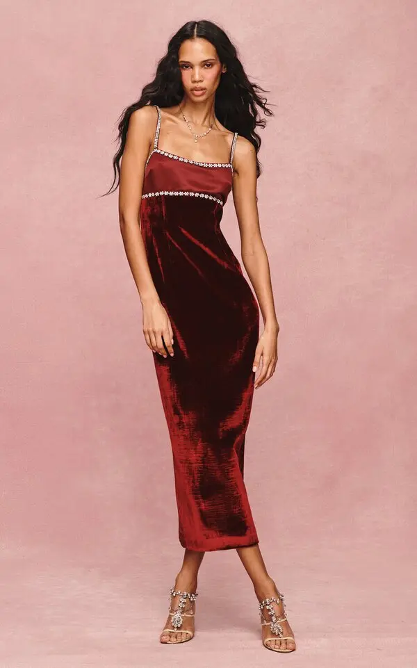 LoveShackFancy Audraline Crystal Velvet Maxi Dress