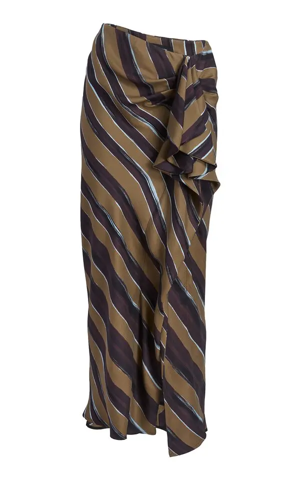 Proenza Schouler Cella Printed Crepe Twill Midi Skirt - Stripe