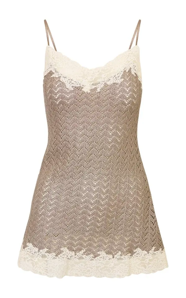 LoveShackFancy Evara Pointelle-knit Cotton Mini Dress - Silver
