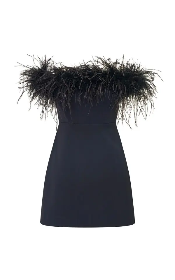 LoveShackFancy Elessa Off-shoulder Feather Mini Dress - Black