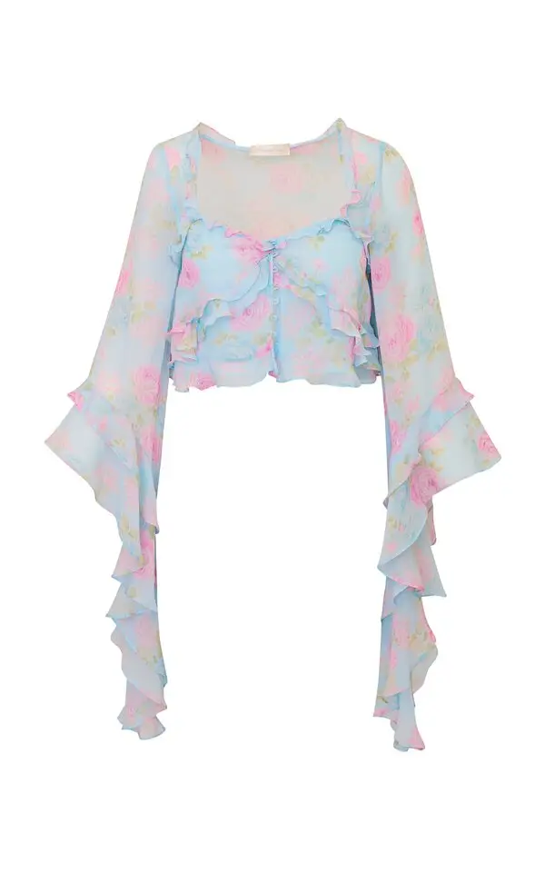 LoveShackFancy Azele Floral Chiffon Cropped Top