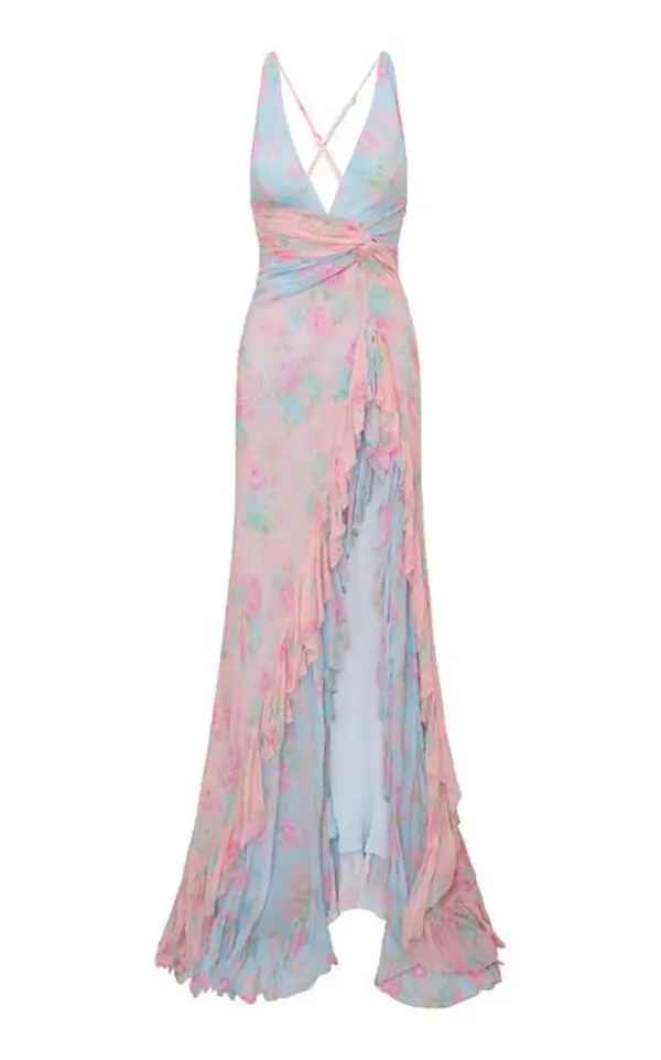LoveShackFancy Savine Floral Chiffon Maxi Dress