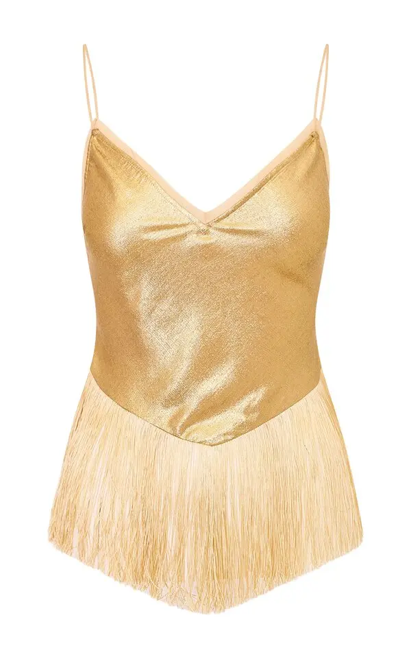 LoveShackFancy Safina Fringed Top - Gold