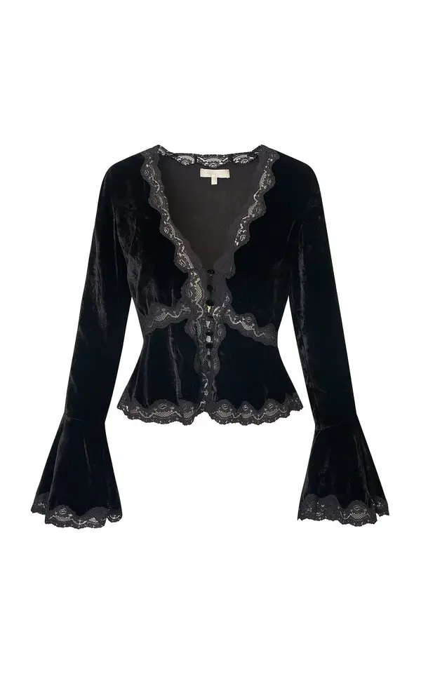 LoveShackFancy Kealah Crushed Velvet Top - Black