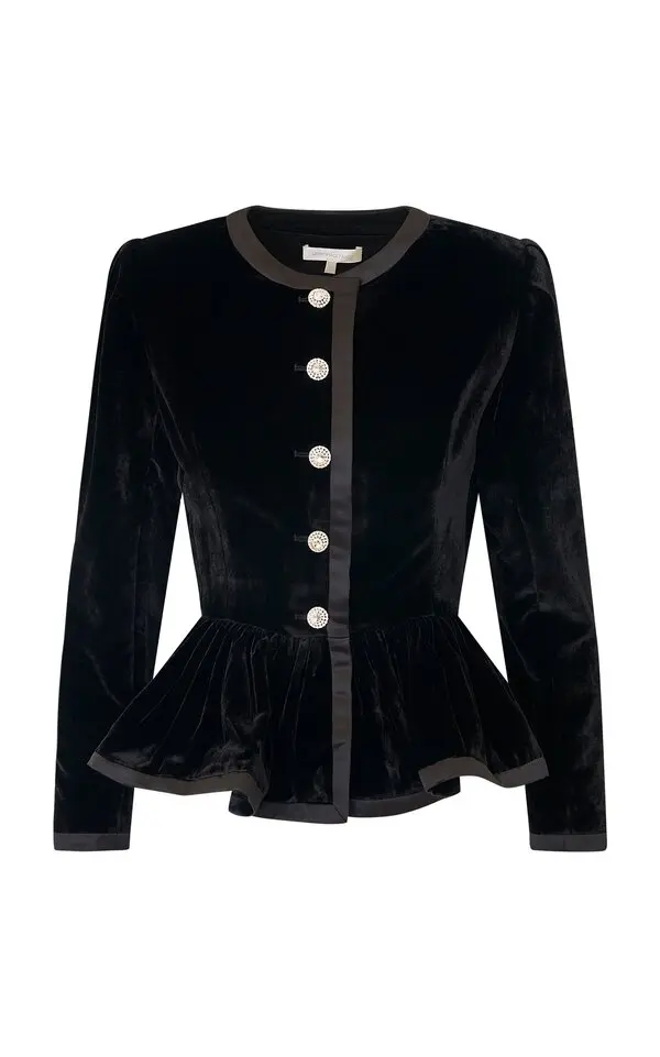 LoveShackFancy Velouria Velvet Peplum Jacket - Black