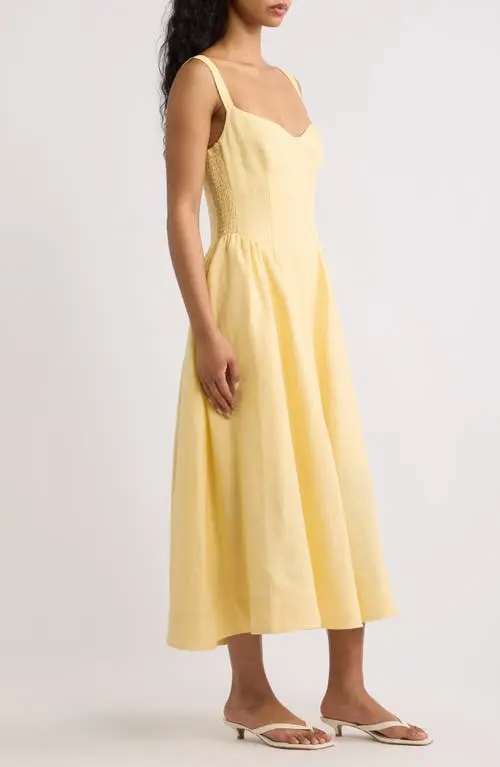 REFORMATION Birdie Fit & Flare Linen Midi Dress - Ray Of Light