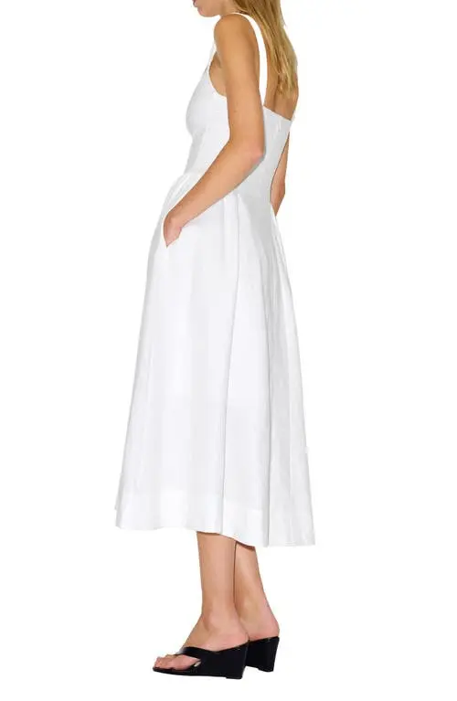 REFORMATION Birdie Fit & Flare Linen Midi Dress - White