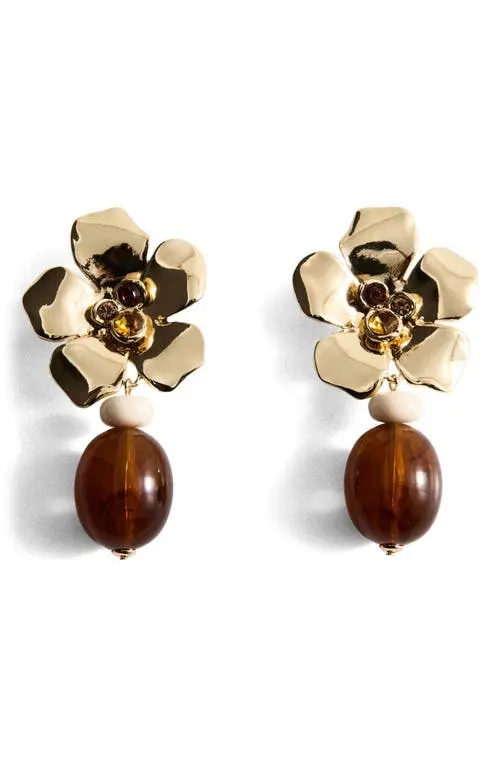 Mango Floral Drop Earrings With Jewel Accents - Gold