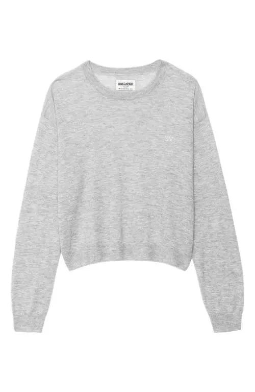 Zadig&Voltaire Swapy Cashmere Crewneck Sweater With Sequined Logo - Gris Chine