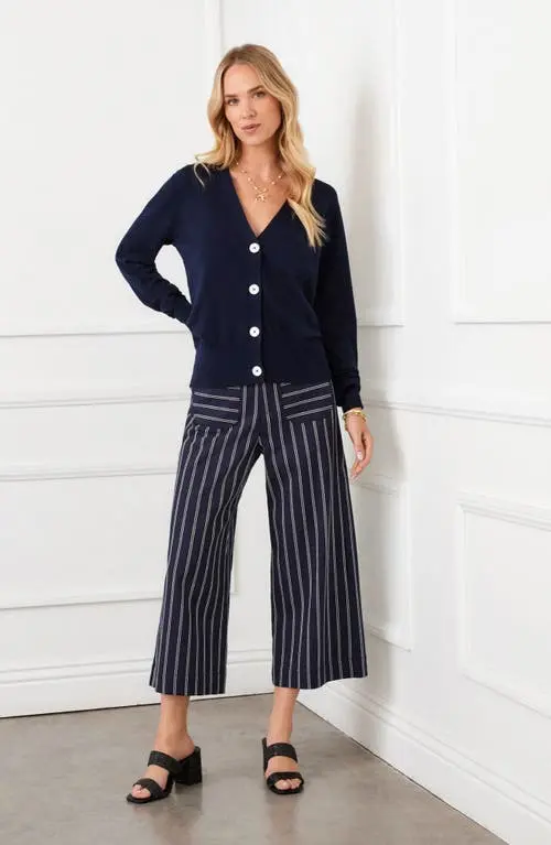 Karen Kane Stripe Cotton Blend Crop Wide Leg Pants