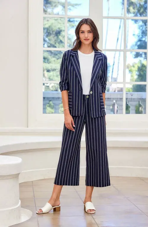 Karen Kane Stripe Cotton Blend Crop Wide Leg Pants