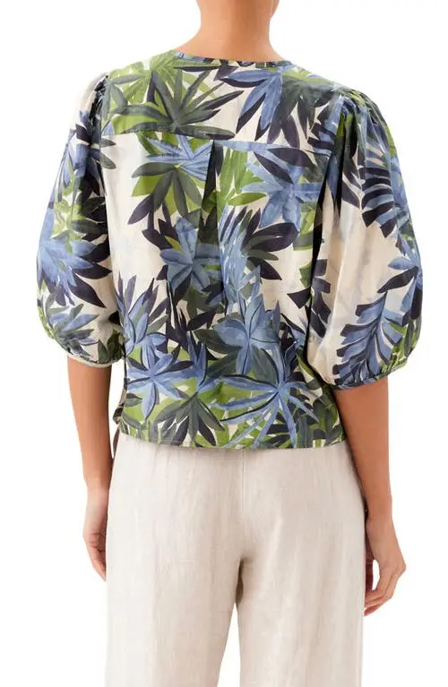 Karen Kane Puff Sleeve Cotton Button-up Shirt With - Print