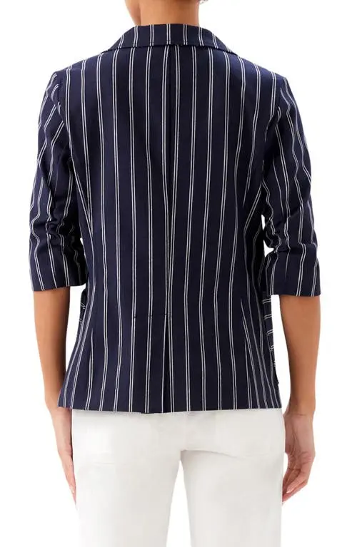 Karen Kane Stripe Ruched Sleeve Stretch Cotton Jacket