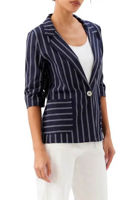 Karen Kane Stripe Ruched Sleeve Stretch Cotton Jacket