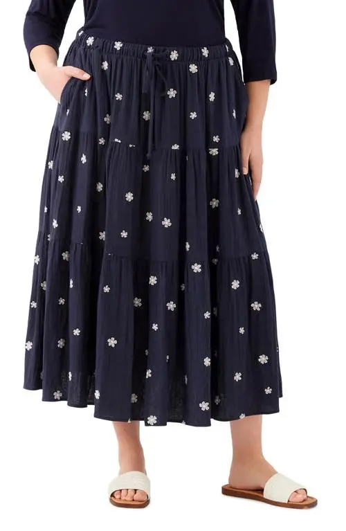 Karen Kane Tiered Floral Embroidered Cotton Midi Skirt