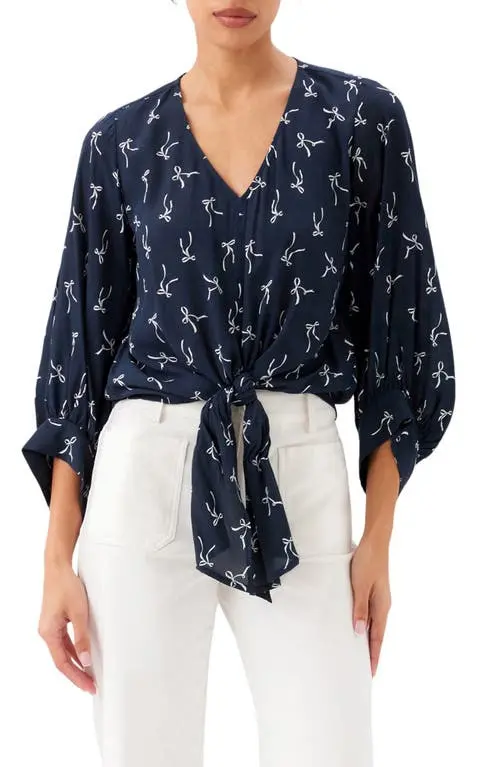 Karen Kane Bow Detail V-neck Top - Print