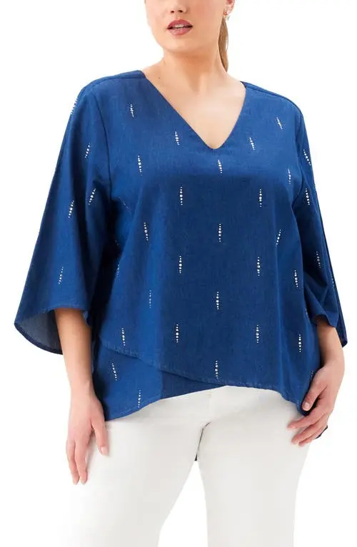 Karen Kane Embellished Asymmetric Hem Chambray Top