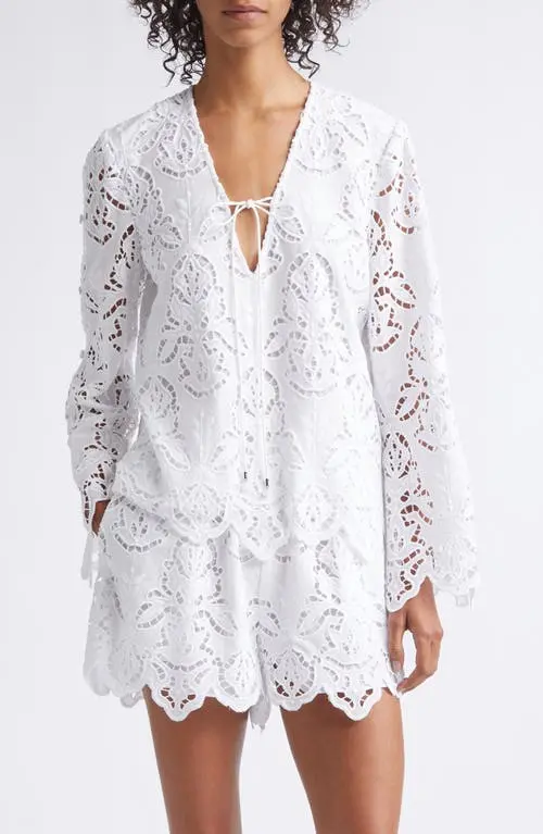 TOCCIN Halina Cutwork Cotton Top With Scalloped Trim - Optic