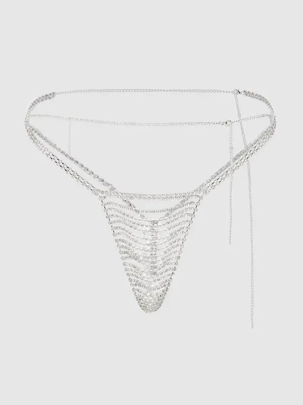 Frederick's Of Hollywood Ziggy Rhinestone Thong - Silver
