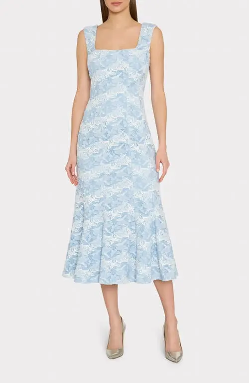 MILLY Meg Butterfly Lace Mermaid Dress - White/blue