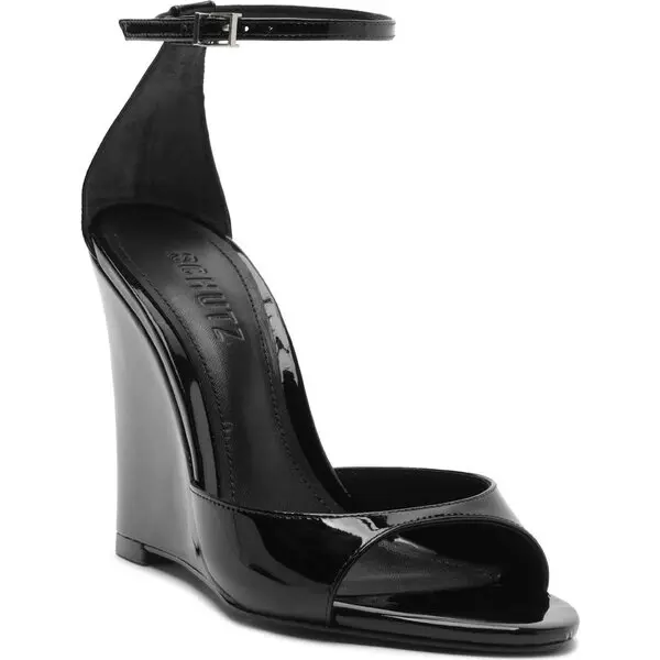 Schutz Scarlett Wedge Ankle Strap Sandal - Black