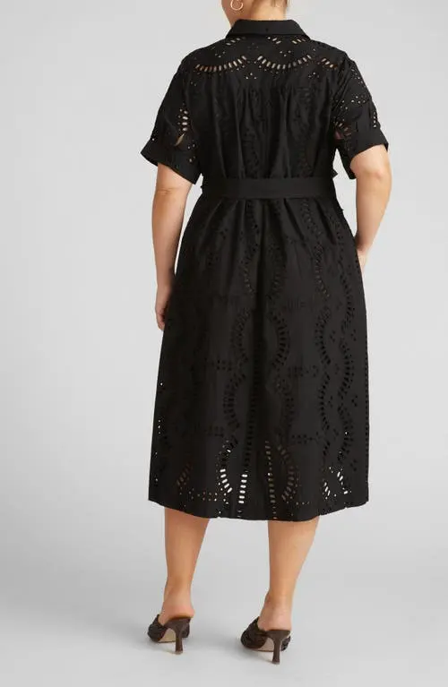 Universal Standard Eyelet Tie Waist Poplin Shirtdress - Black