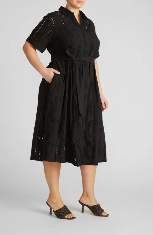 Universal Standard Eyelet Tie Waist Poplin Shirtdress - Black