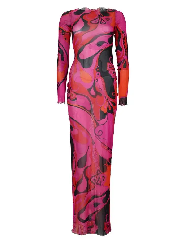 Emilio Pucci Abito Lungo Orchidee In Tulle