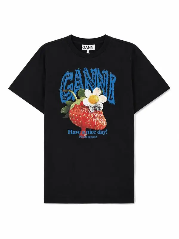 GANNI Strawberry Print T-shirt - Black