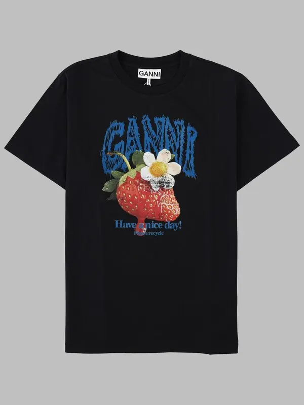 GANNI Strawberry Print T-shirt - Black