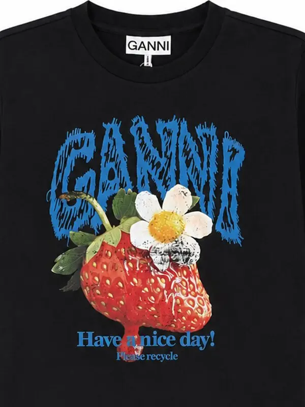 GANNI Strawberry Print T-shirt - Black