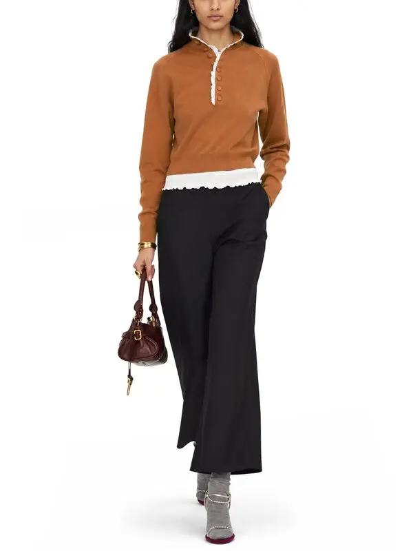 Chloé High Neck Wool And Lace Pullover