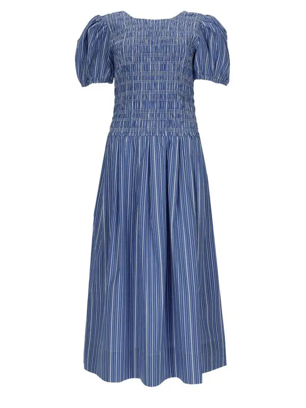 GANNI Striped Cotton Dress - Blue