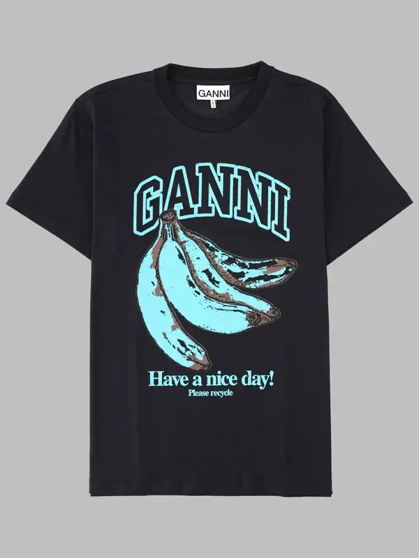 GANNI Printed T-shirt - Black