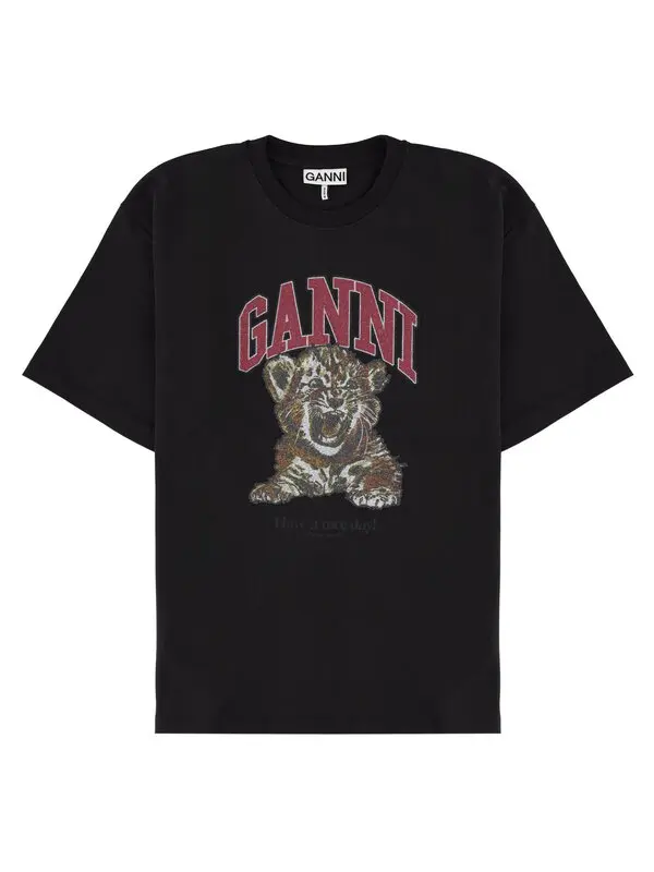 GANNI Tiger Print Cotton T-shirt