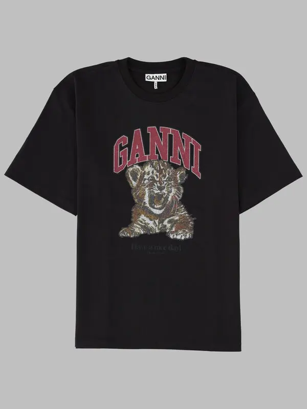 GANNI Tiger Print Cotton T-shirt